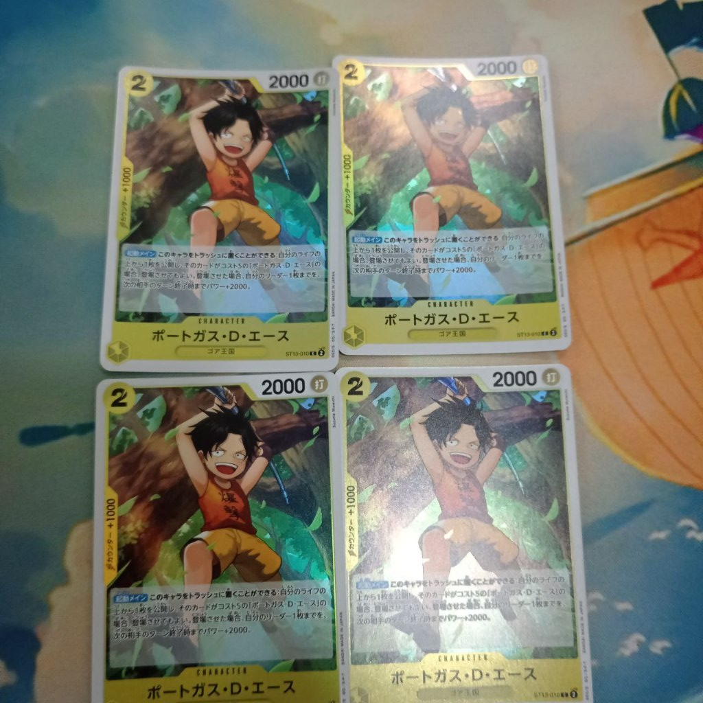 ORIGINAL 4x cards playset deck shiny holo foil Portgas.D.Ace Character ST13-010 C optcg one ...