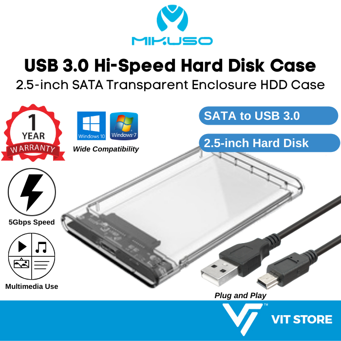 MIKUSO 2.5" HDD Case High Speed 5Gbps | SATA to USB 3.0 2TB External ...