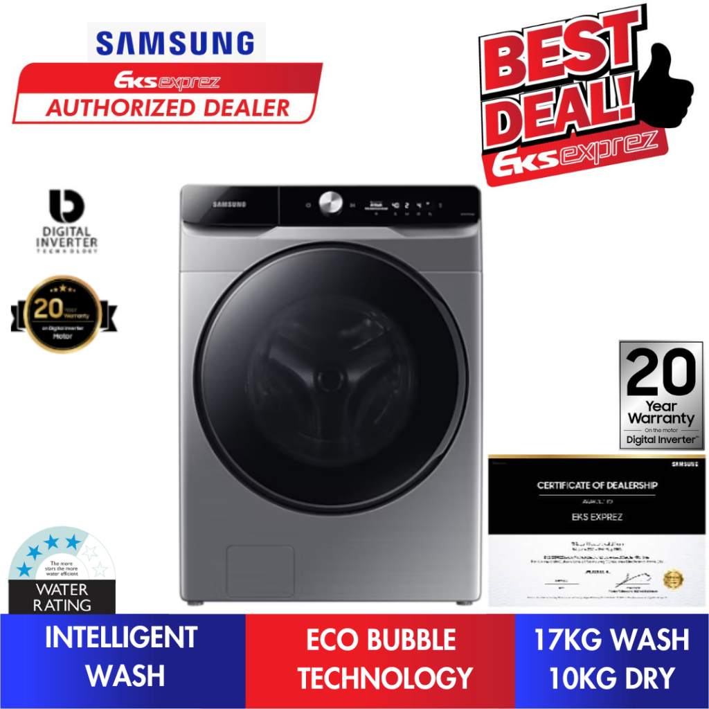 SAMSUNG 17kg/10kg Front Load Washer Dryer with AI Ecobubble WD17T6300GP ...
