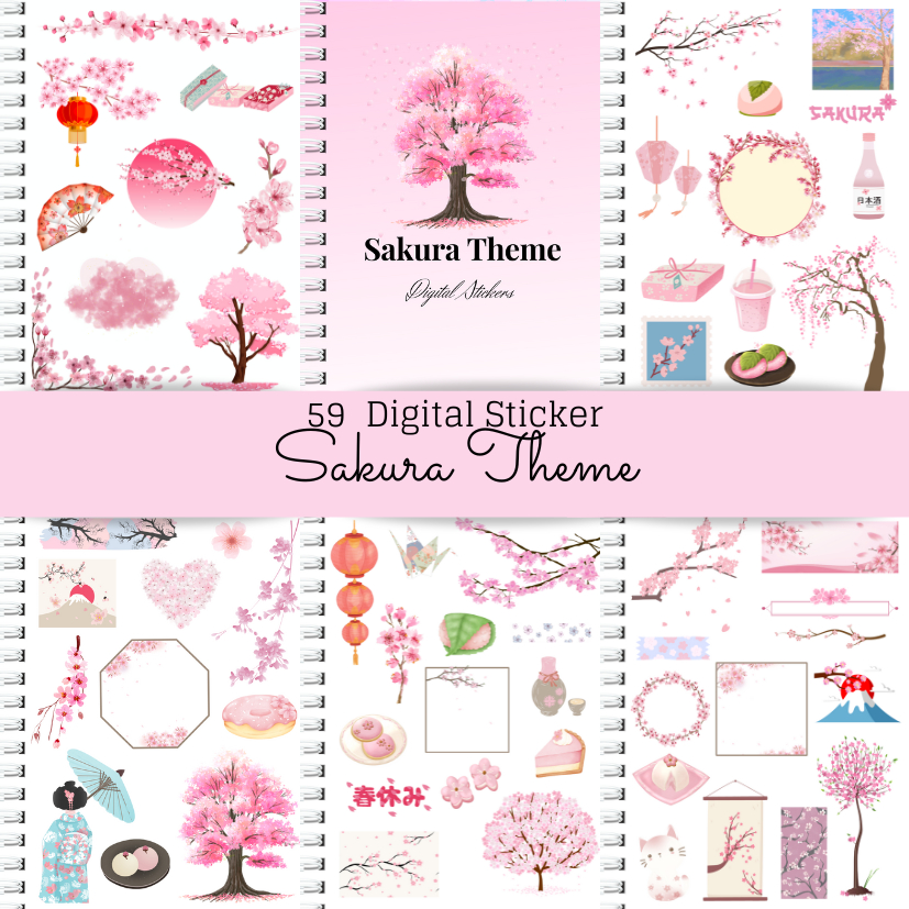 Digital Stickers for Planner Sakura Theme PNG || GoodNotes Notability ...