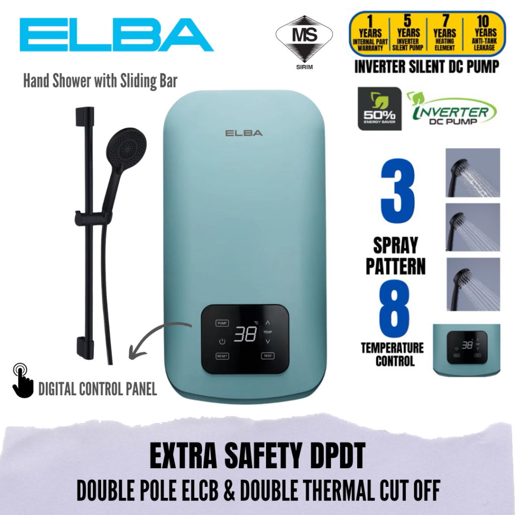 ELBA DIGITAL WATER HEATER WITH DC PUMP | EVVO SERIES EWH-Q4215DC(SB) DC ...