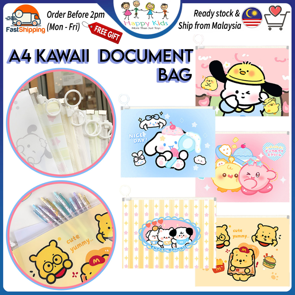 [Happy Kids] Cute Cartoon A4 File Holder A4 File Zipper Bag Waterproof ...
