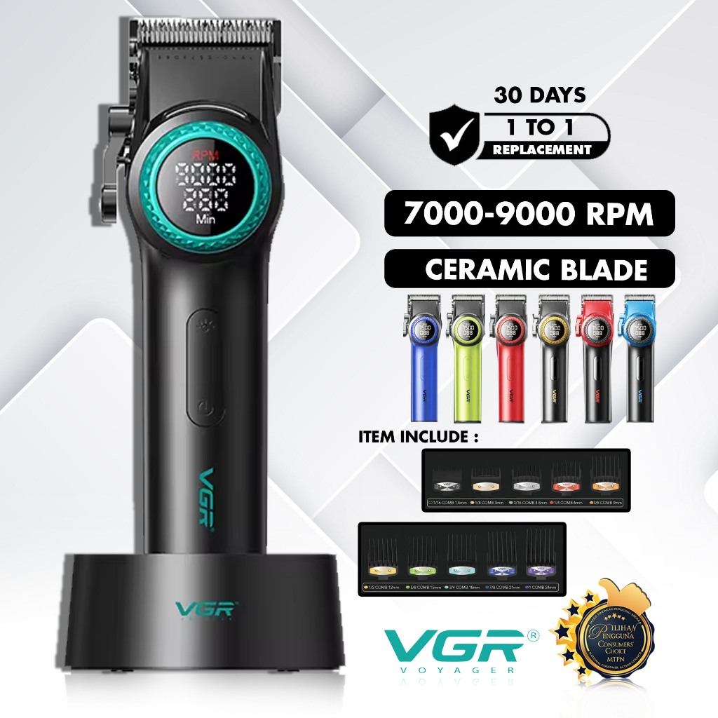 VGR V-001 Mesin Gunting Rambut Hair Clipper 7000-9000RPM Ceramic Blade Adjustable Speed Motor ...