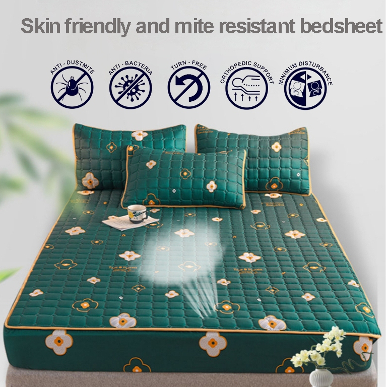 Cotton Fitted Bedsheet Mattress Protector Cadar Single/Queen/King High ...