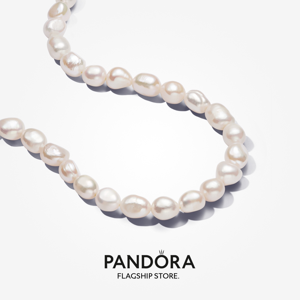 Pandora Essence 14k Gold Plated Baroque Treated Freshwater Cultured Pearls T-bar Collier ...