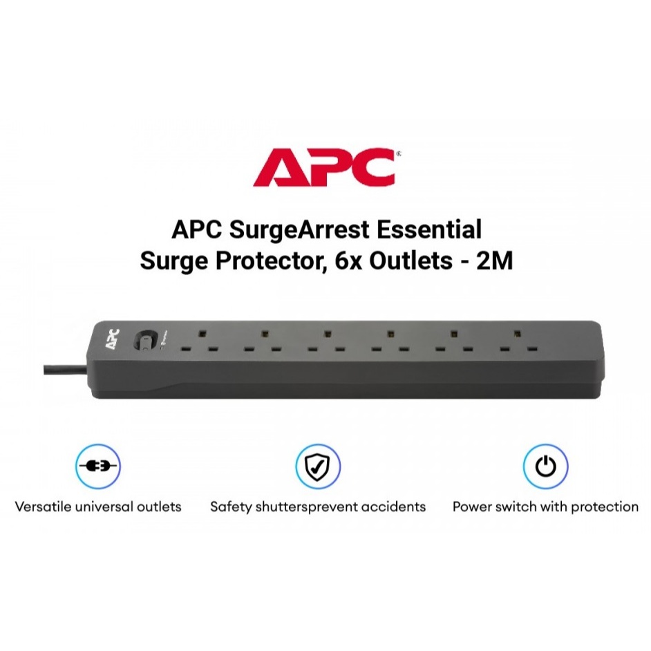 APC SurgeArrest Essential Surge Protector, 6x Outlets (PME6B-UK ...