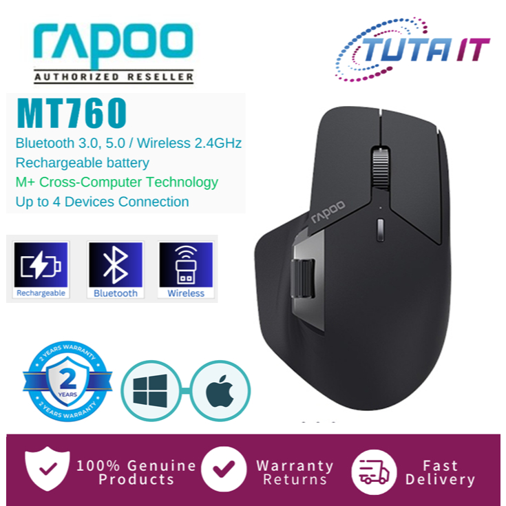 Rapoo MT760 Rechargeable Multi-mode Wireless Mouse Easy-Switch between ...