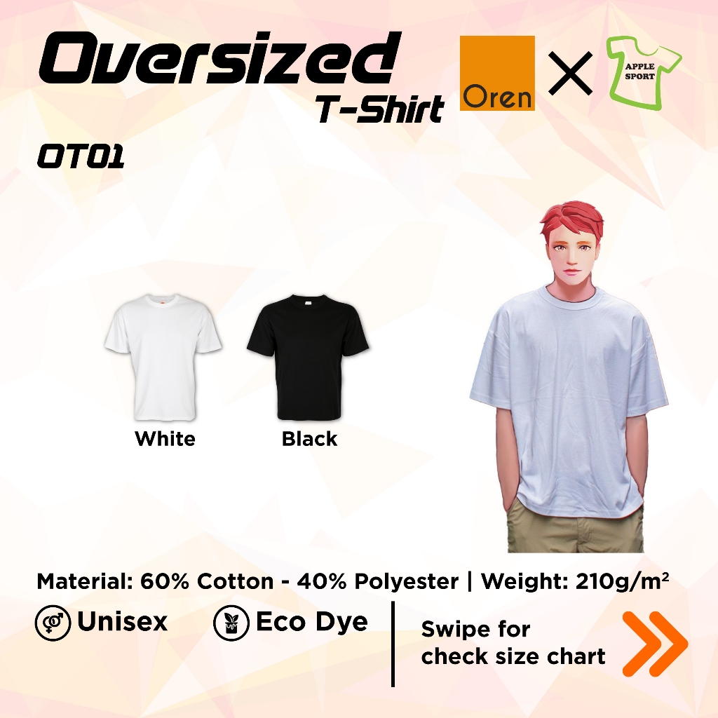 OREN SPORT Oversized Tee (UNISEX) Cotton - OT01 | Shopee Malaysia