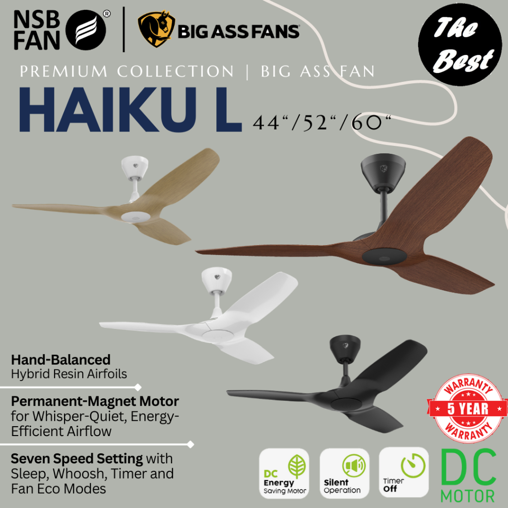 NSB FAN BIG ASS FAN HAIKU L 44 52 60 Inches 3 Blade DC Motor 7 Speed ...