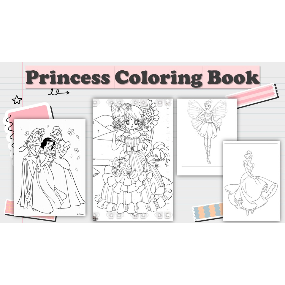 [P070] 65 pages Princess Coloring Worksheet for Pre-school PDF version ...