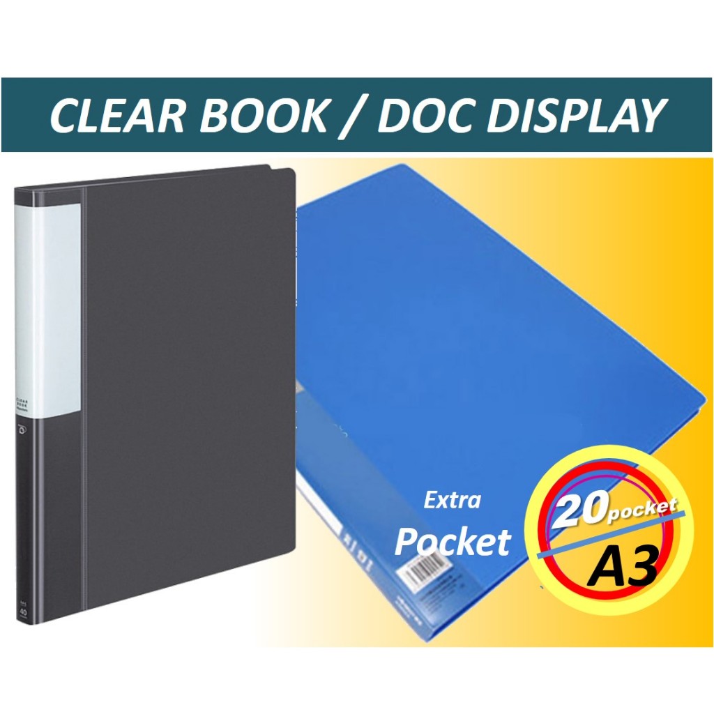 EMI File Clear Book 20 Pockets A3 Clear Holder Display Document File ...