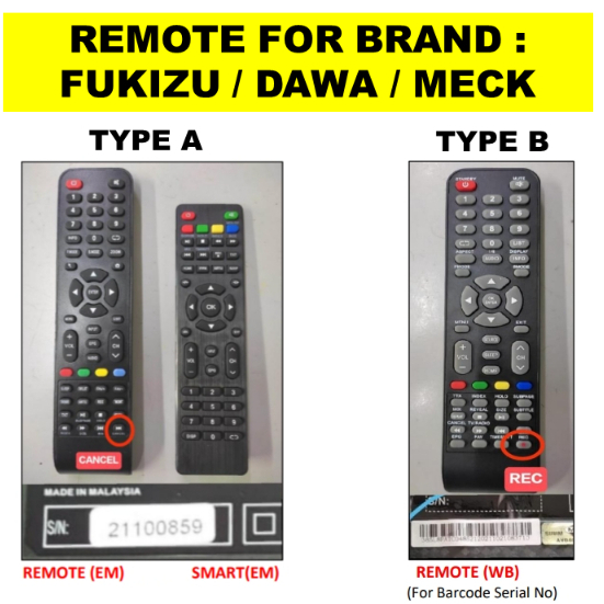 Remote Control Led Tv For Brand : DAWA / FUKIZU / MECK 32,40,43,50 INCH ...