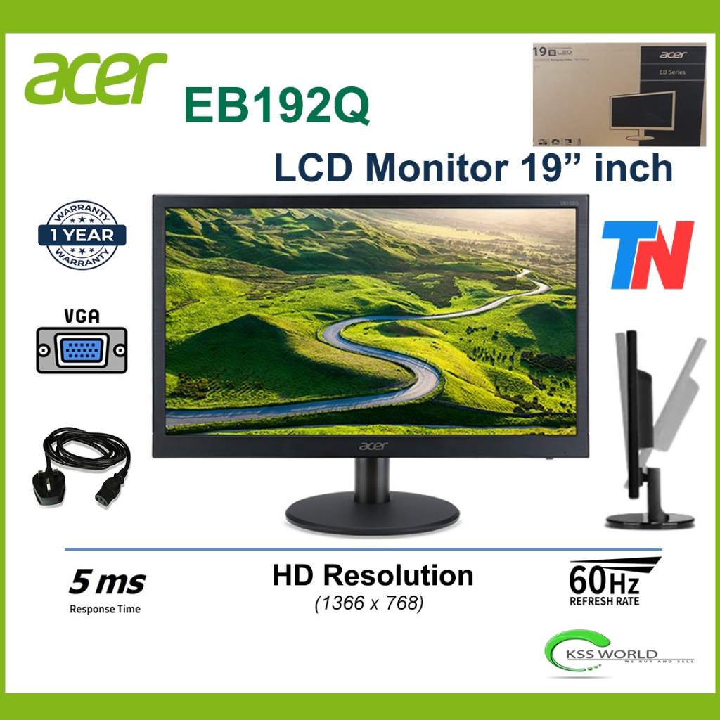 ACER EB192Q 19" inch LED LCD MONITOR (Response Time: 5 ms, 60 Hz ...