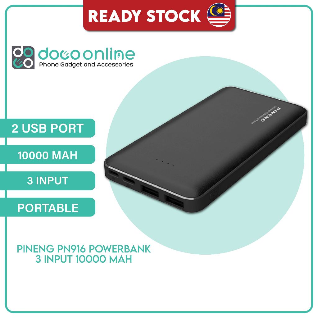 Pineng PN916 Power Bank 10000 mAh Multi Charging 3 Input Portable ...
