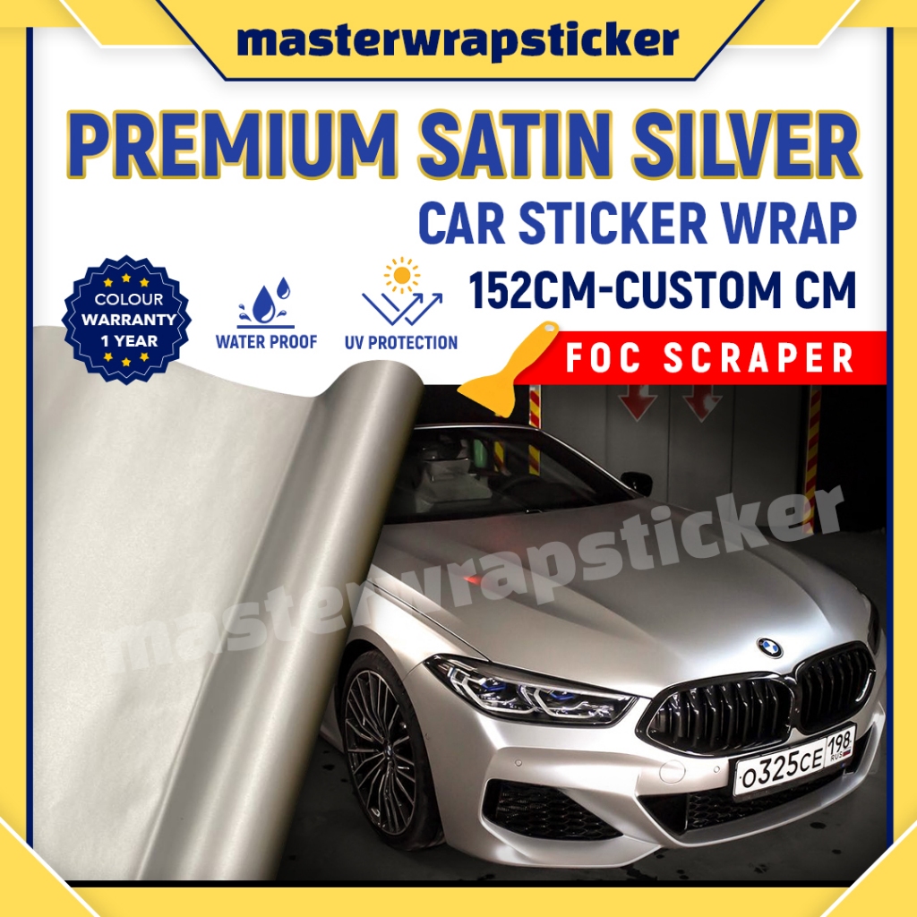 NEW SATIN MATTE SILVER CAR STICKER(152CM-90CM)stiker kereta perak vinyl ...
