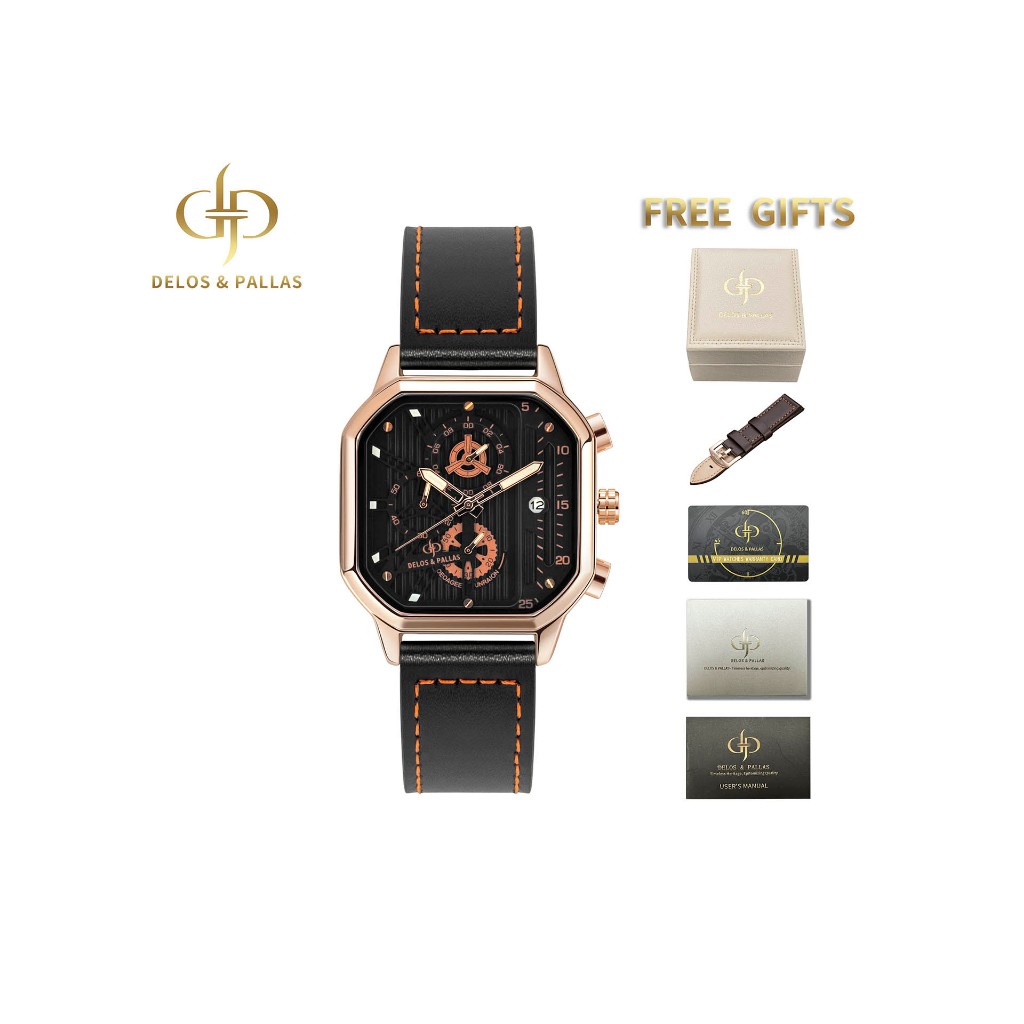 DELOS & PALLAS Brand Multifunctional Punk Square Design Quartz Men's ...