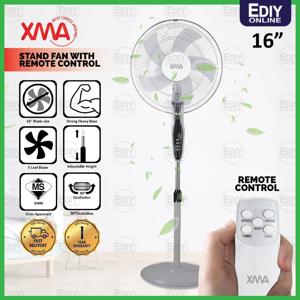 【NEW】 XMA REMOTE CONTROL 16" STAND FAN 5 BLADE KIPAS BERDIRI FS-40-813R ...