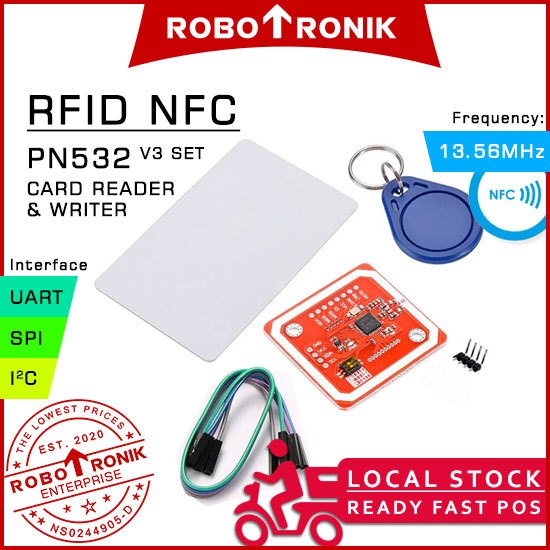 NFC RFID Reader Module PN532 V3 (13.56MHz) w Antenna, Compatible ...