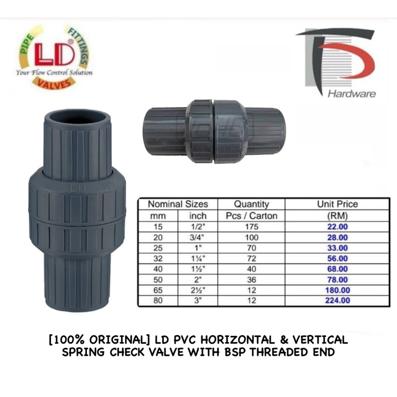 [100% ORIGINAL] LD PVC HORIZONTAL & VERTICAL SPRING CHECK VALVE WITH ...