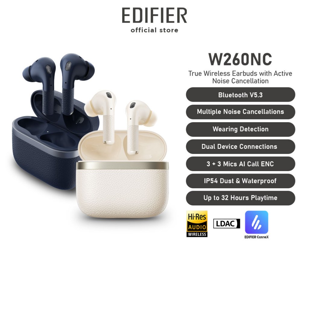 Edifier W260NC -45dB Hybrid ANC True Wireless Earbuds - Hi-Res Audio ...