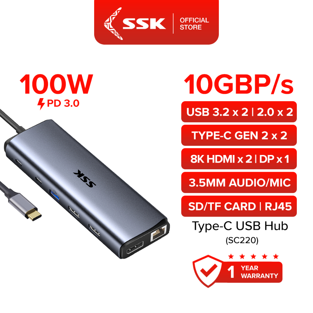 SSK 14 In 1 Gen 2 USB C Hub PD3.0 Charging HDMI VGA Display Port Card ...