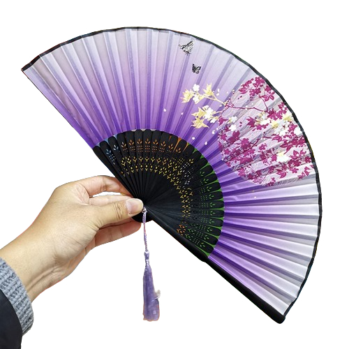 Elegant Floral Black Bamboo Hand Fan Kipas Tangan Lipat Buluh Corak ...
