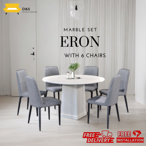 4ft ERON Set Elegant Marble Table Set / Meja Makan 6 Kerusi | Shopee ...