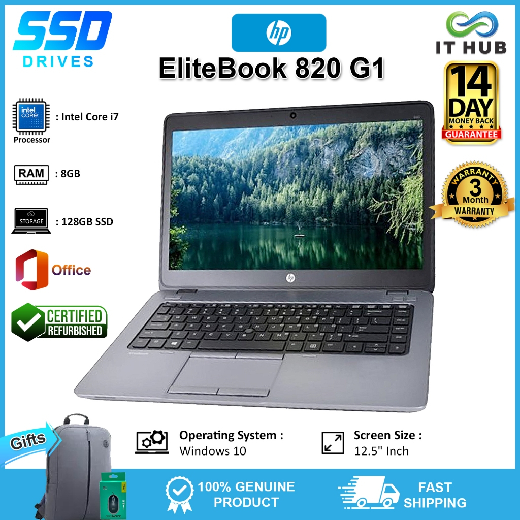 HP Elitebook 820 G1-Generation 4-intel core i7-windows 10-Display 12.5 ...