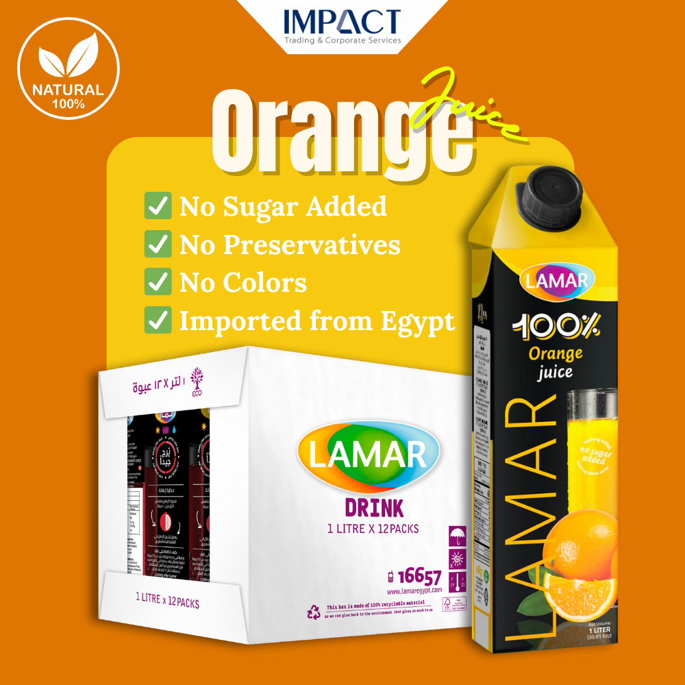 LAMAR Orange Juice [ 1L X 12pcs ] 100% Natural Imported From Egypt 100% ...