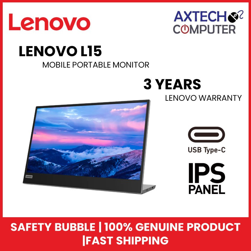 Lenovo L15 15.6'' FHD IPS WLED-Backlit Mobile Monitor Black ( USB-C, 3 ...