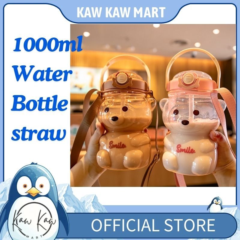 1000ml Air Botol Straw Tali Big Belly Bear Water Bottle Large Capacity Kettle Drinking Straw Cup ...