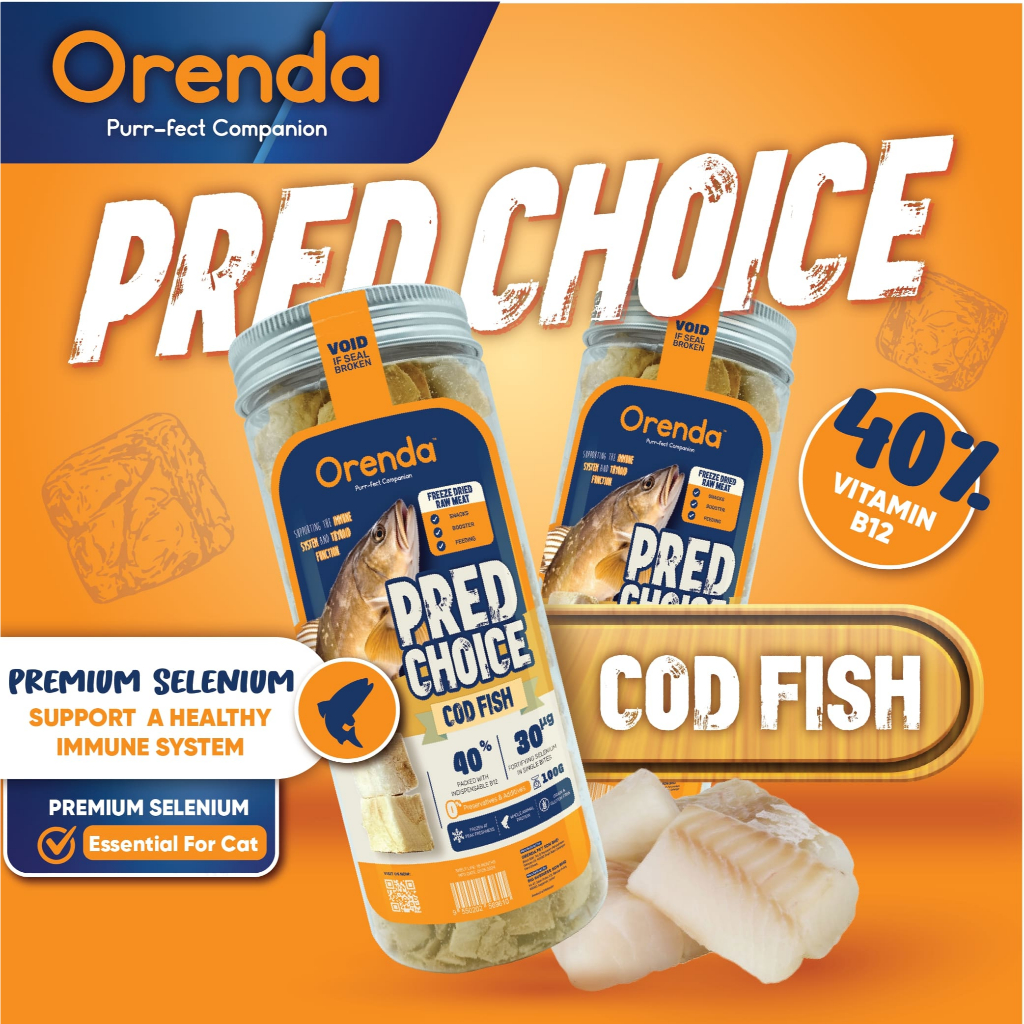 Orenda™ PredChoice - Cod Fish Premium Selenium (Healthy Immune System) Premium Cat Freeze Dried ...