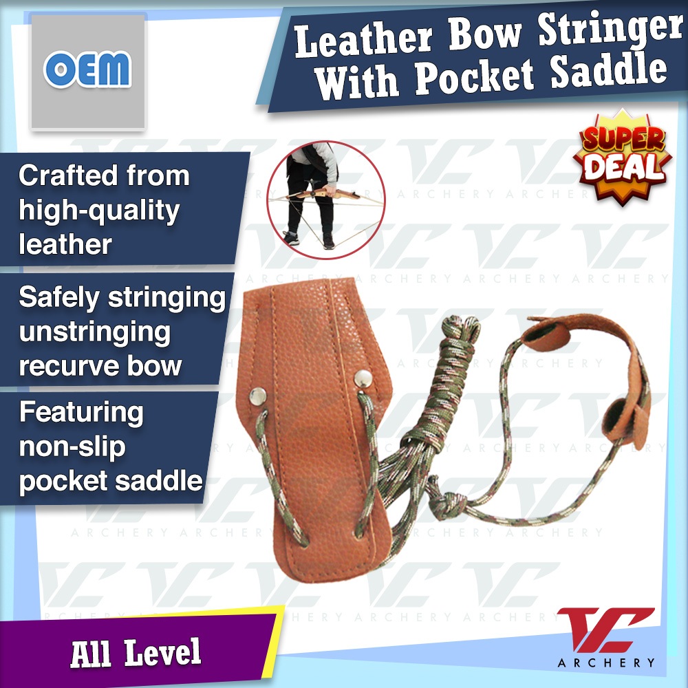 V Club Archery Leather Bow Stringer With Non-Slip Pocket Saddle - Bow Stringing / Unstringing ...