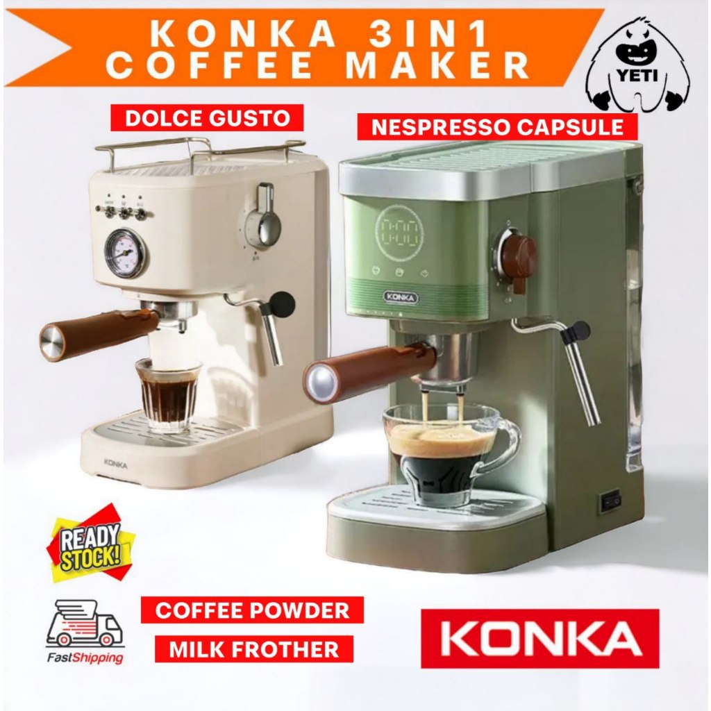 20bar Konka 3in1 Classic Retro Coffee Machine CoffeePowder Capsules ...