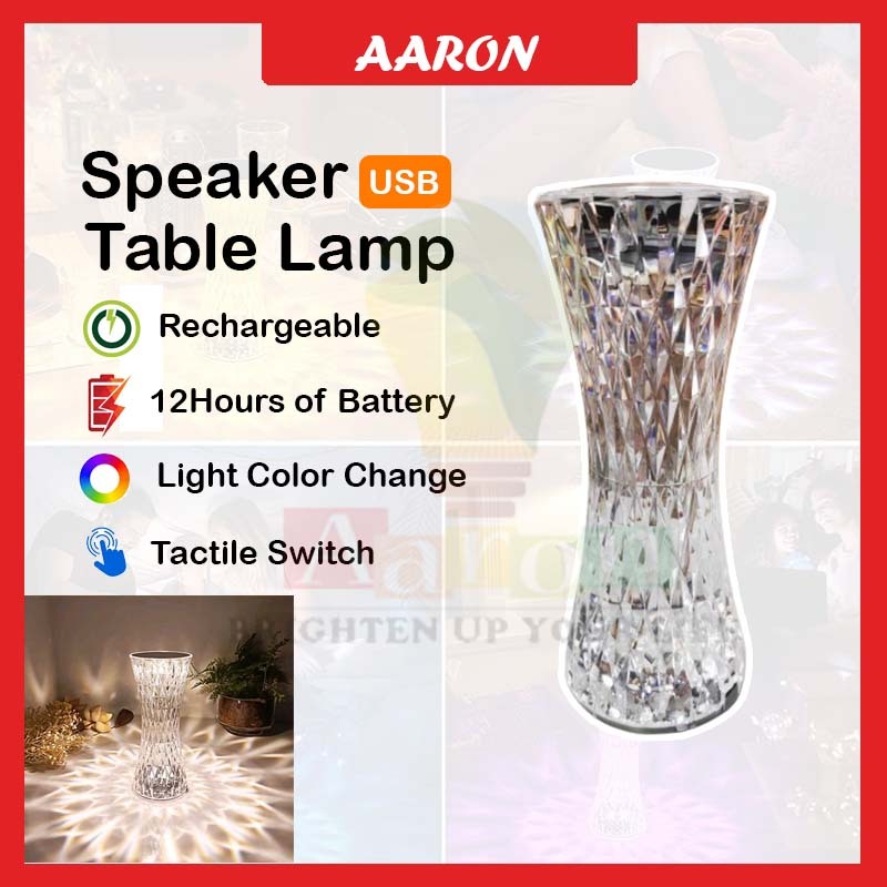 Diamond Speaker Table Lamp USB Charging Touch Lamp Change Color RGB ...