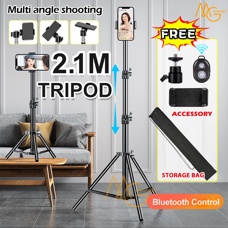 Portable 210cm Tripod Adjustable Stand Selfie Holder With Bluetooth Remote Mobile Phone Stand ...