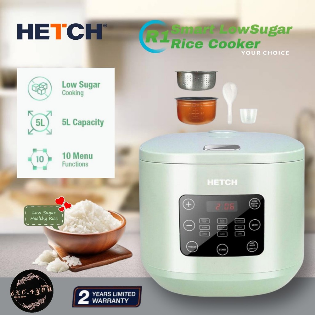 HETCH R1 Low Sugar Smart Rice Cooker (5L) MTC-1725-HC | Multi Function-Cooker |BHM | Shopee Malaysia