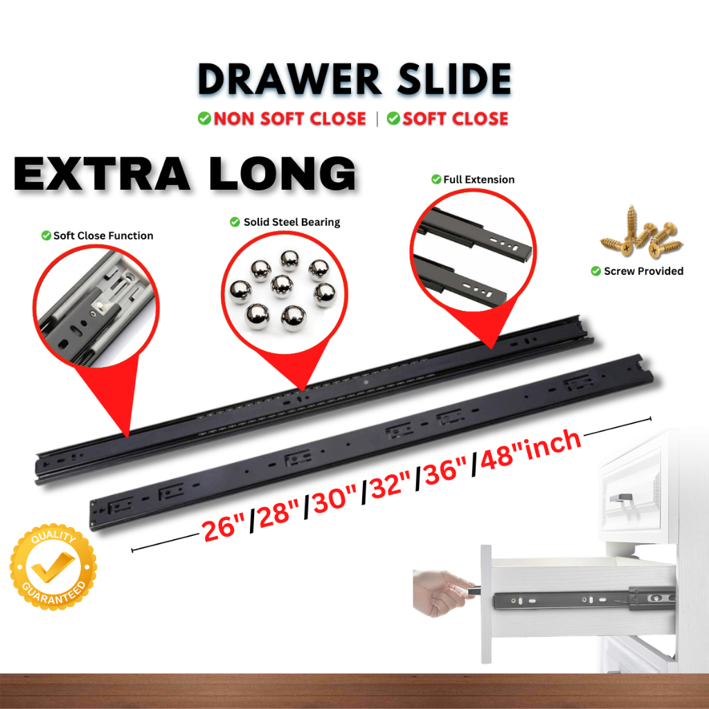 Cabinet Drawer Slide Full Extension Heavy Duty Non Soft Close Ball ...
