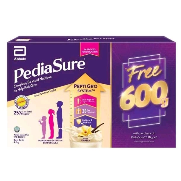 Pediasure Peptigro Vanilla 4.2KG (1.8KG *2 FOC 600GM) can claim shopee ...
