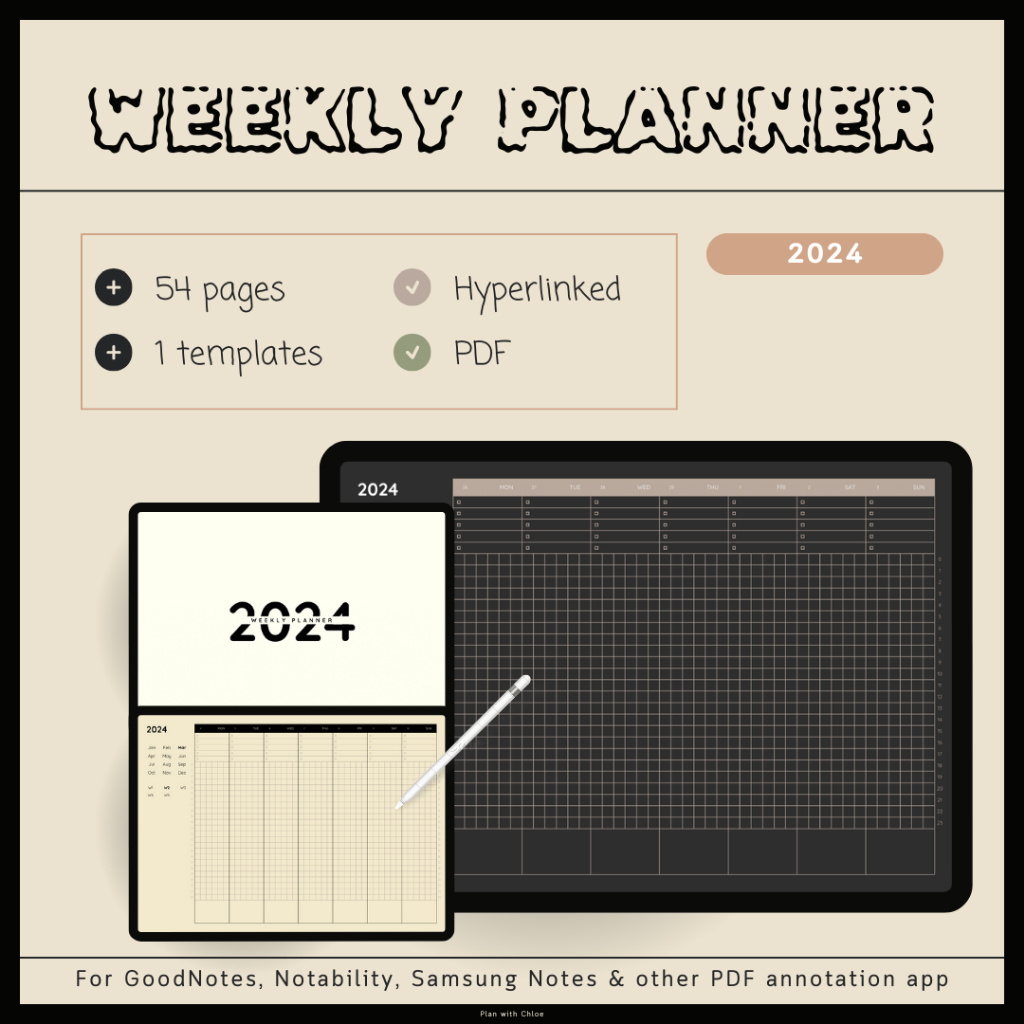 2024 Digital Weekly Planner Black or White ☘ 53 week timeline ☘ ...