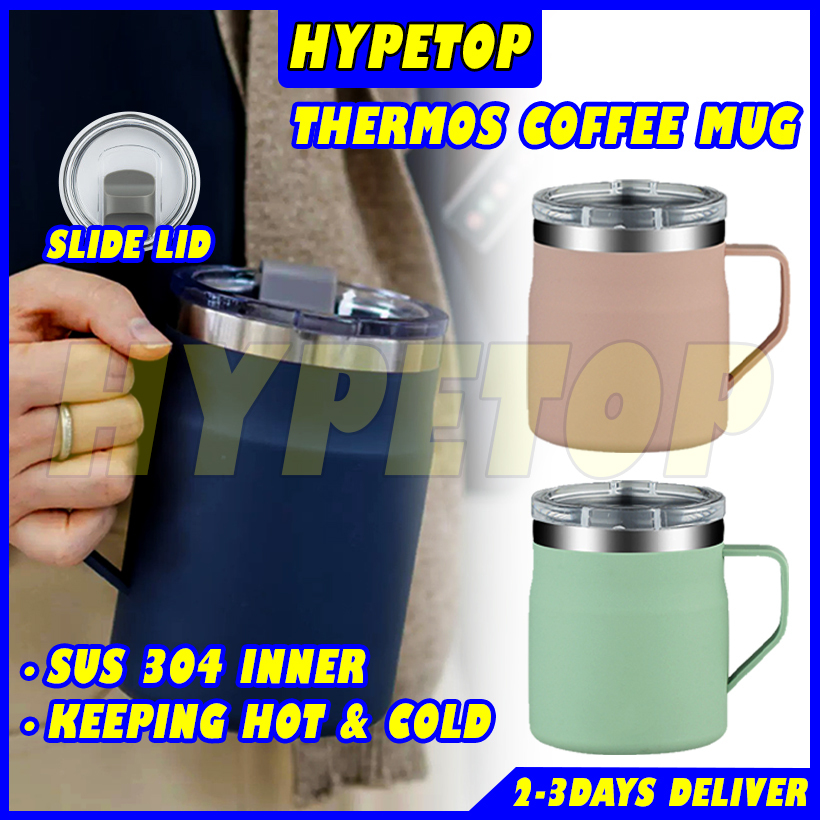 HYPETOP Insulated mug Coffee thermos mug with slide lid handle 450ML ...