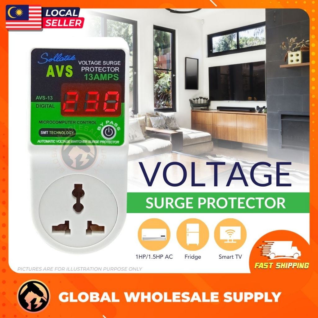 AVS 13A Digital Plug in Automatic Voltage Surge Protector Universal Socket Protect Air ...