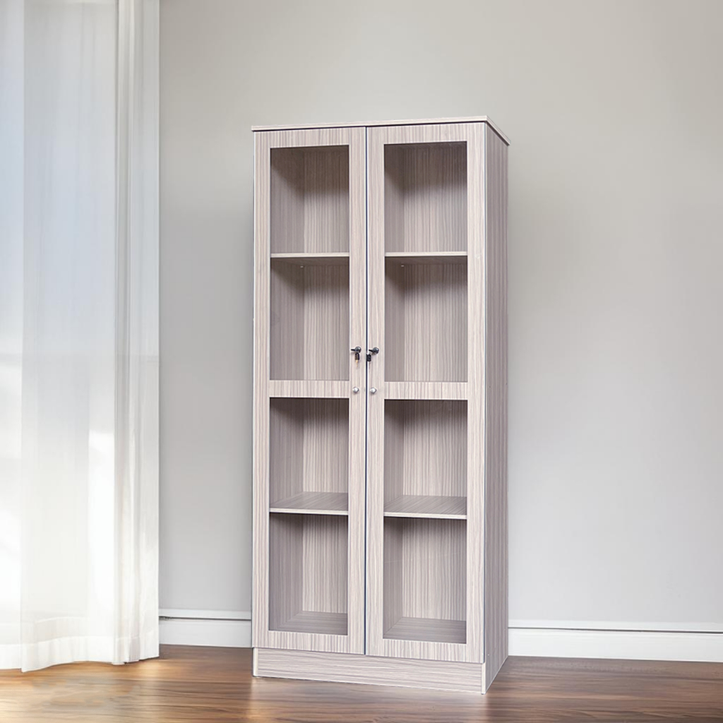 JONUS Grey White 6FT Display Cabinet Glass Cabinet Display Rack Book ...