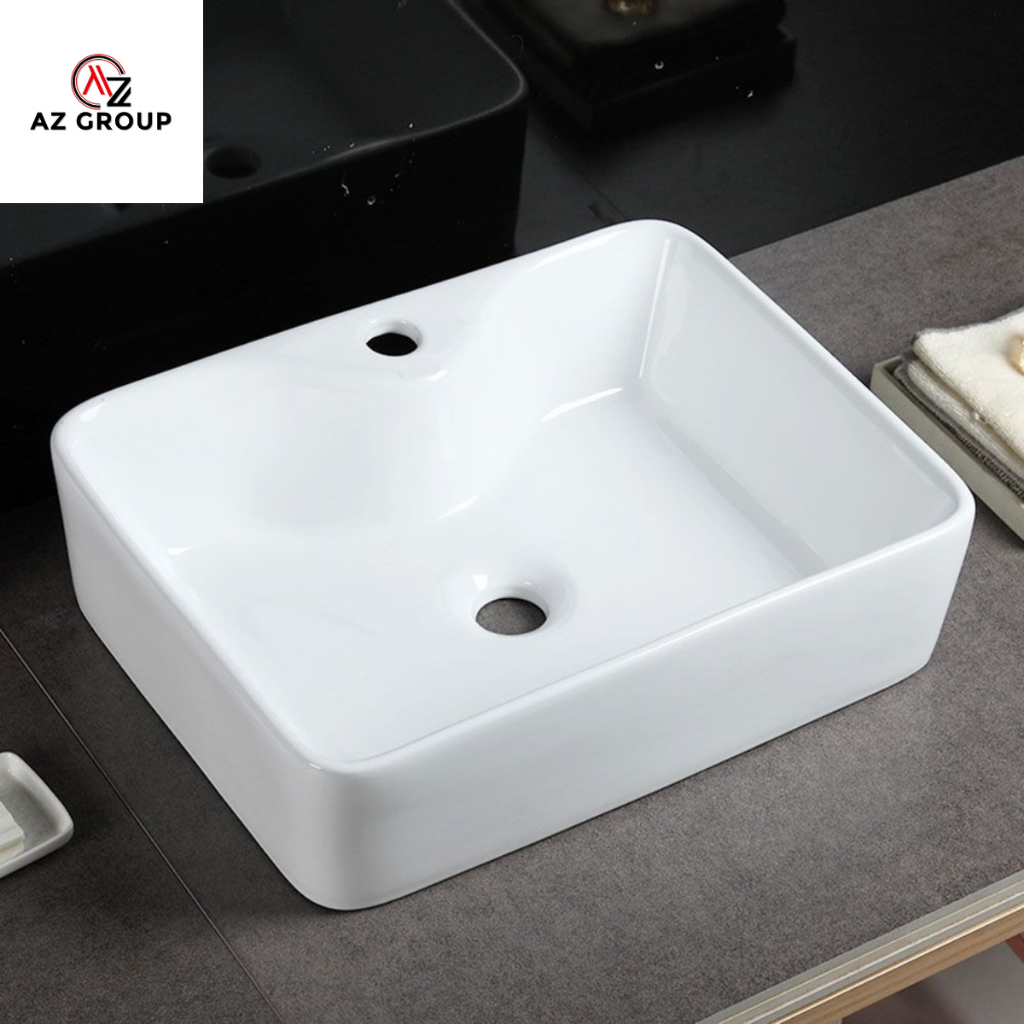 [AZGROUP] Economic White Rectangle Counter Top Ceramic Basin With Tap ...