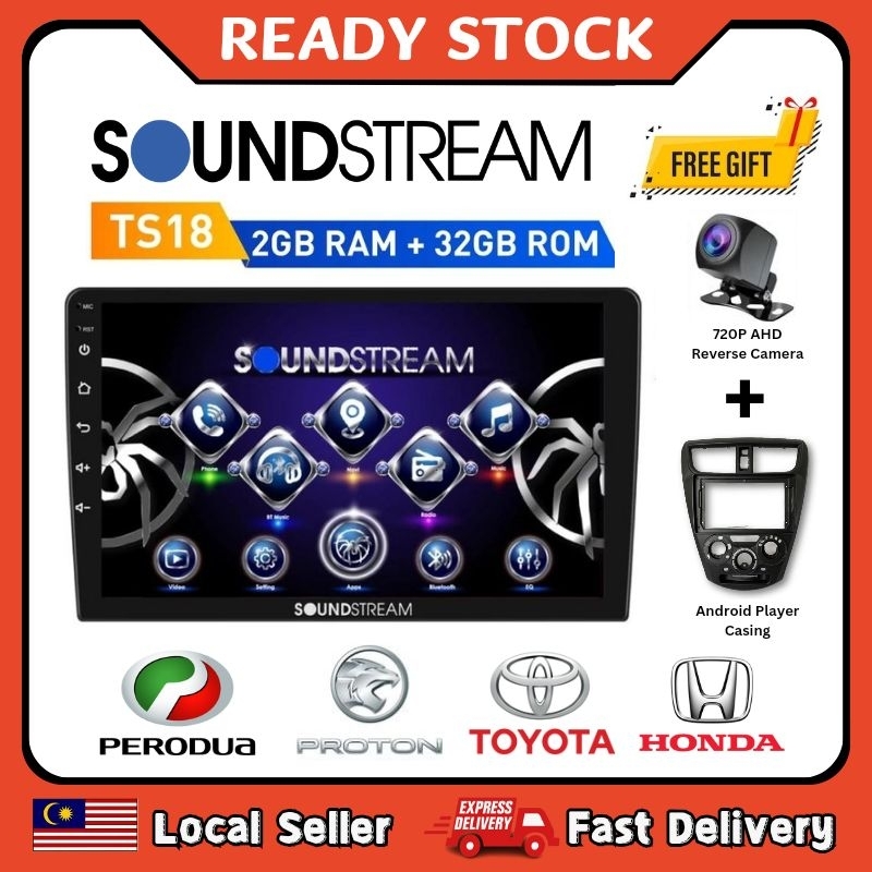 (Free Casing & Reverse Camera)SOUNDSTREAM QLED TS18 DSP 4G SIM Car ...