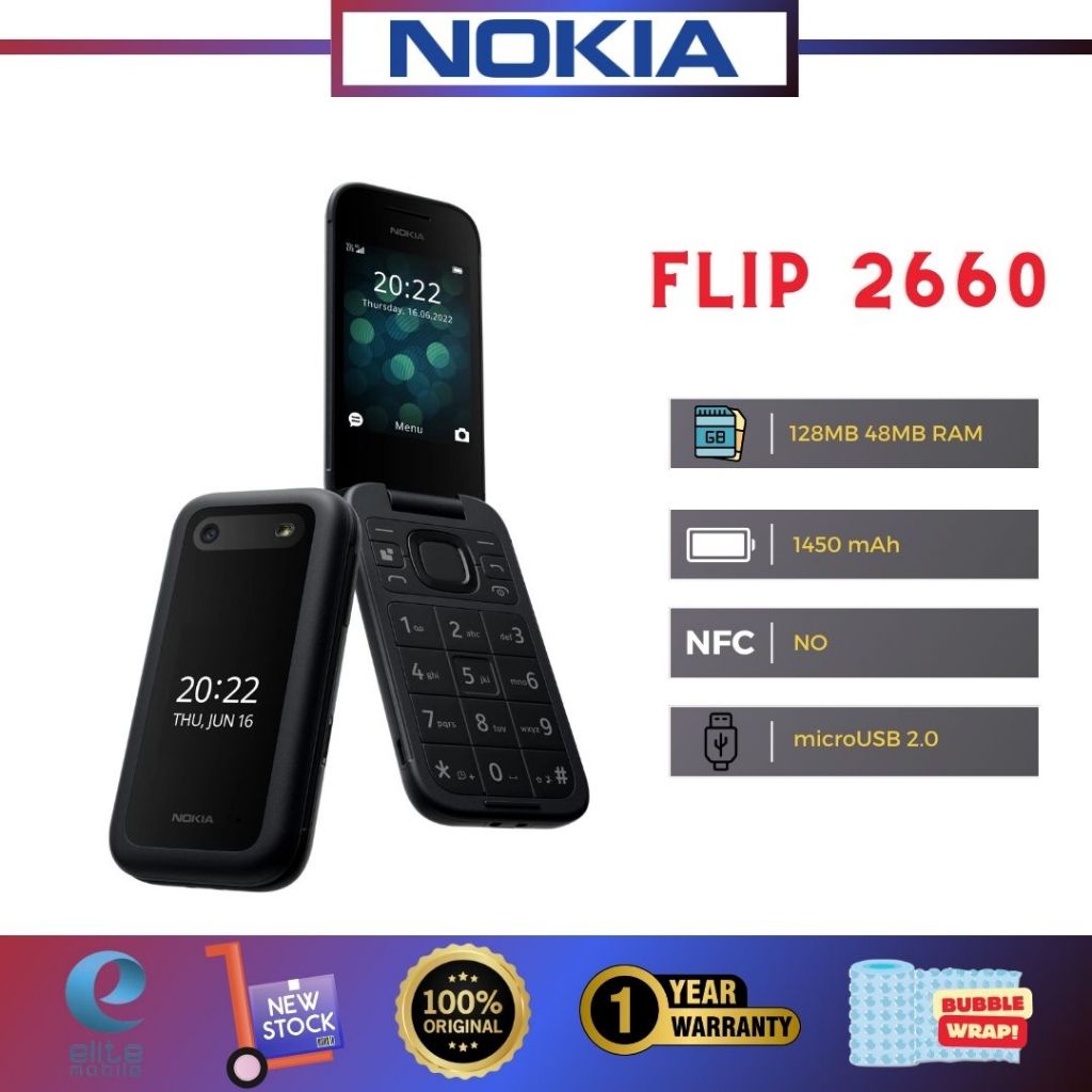 Nokia 2660 Flip Phone Dual-SIM 4G Feature Phone 128MB Storage 1450mAh 2 ...