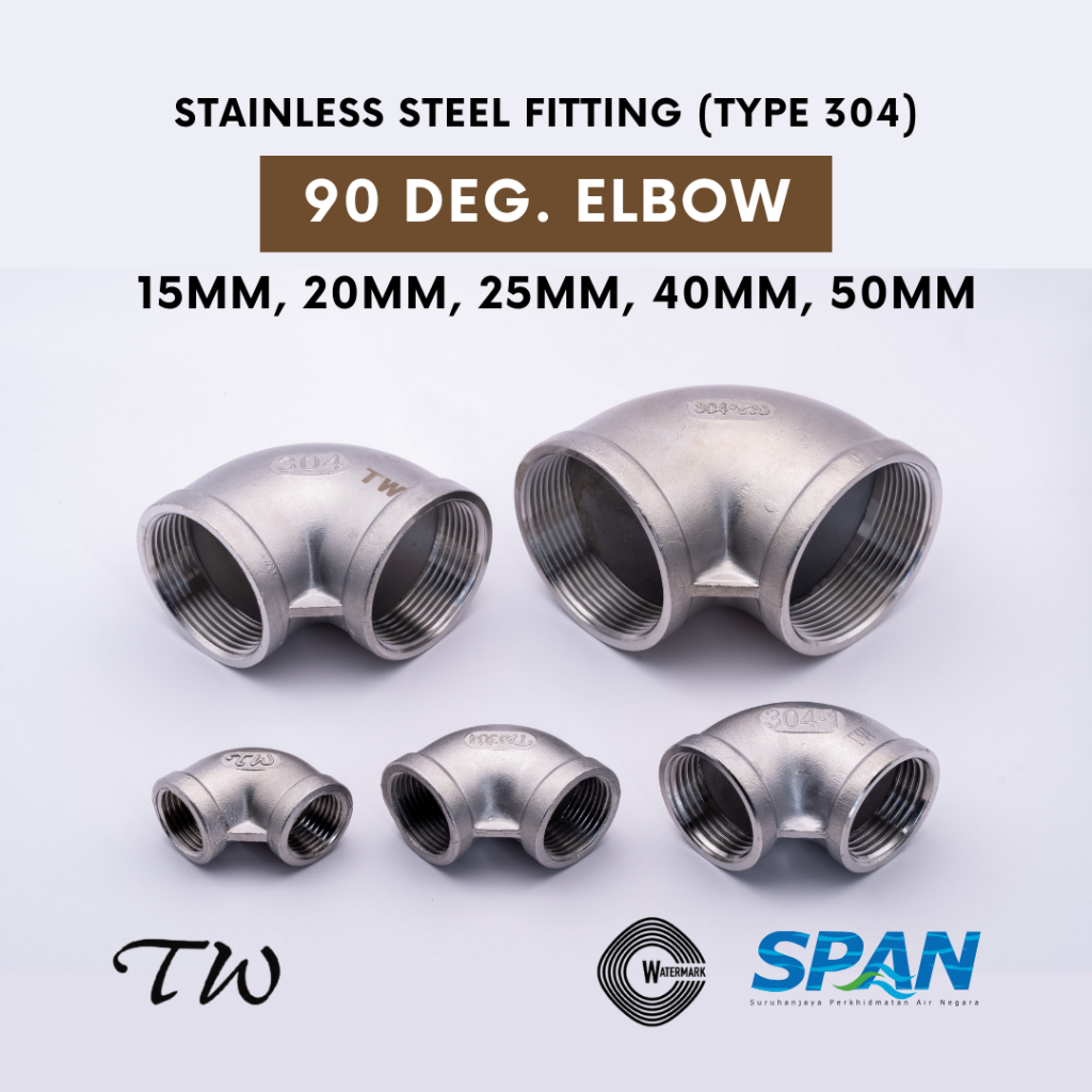 TW Stainless Steel 304 Pipe Fitting 90 Degree Elbow - 15mm, 20mm, 25mm ...