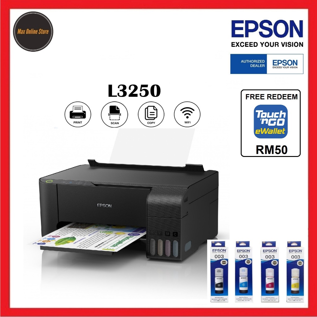 Epson EcoTank L3210 USB L3250 Wi-Fi All-in-One Print Scan Copy Ink Tank Printer | Shopee Malaysia