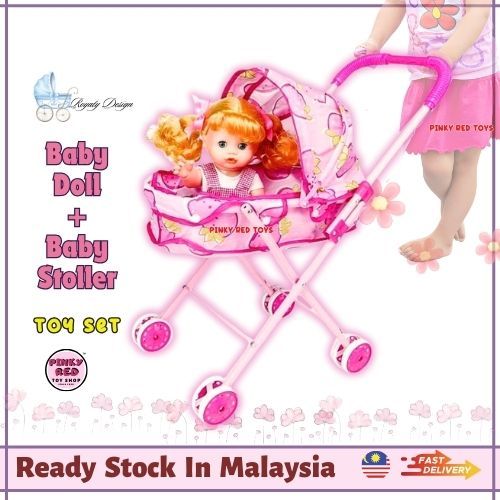 Baby Stroller Metal Trolley with Baby Doll Toy - Troli Bayi Mainan ...