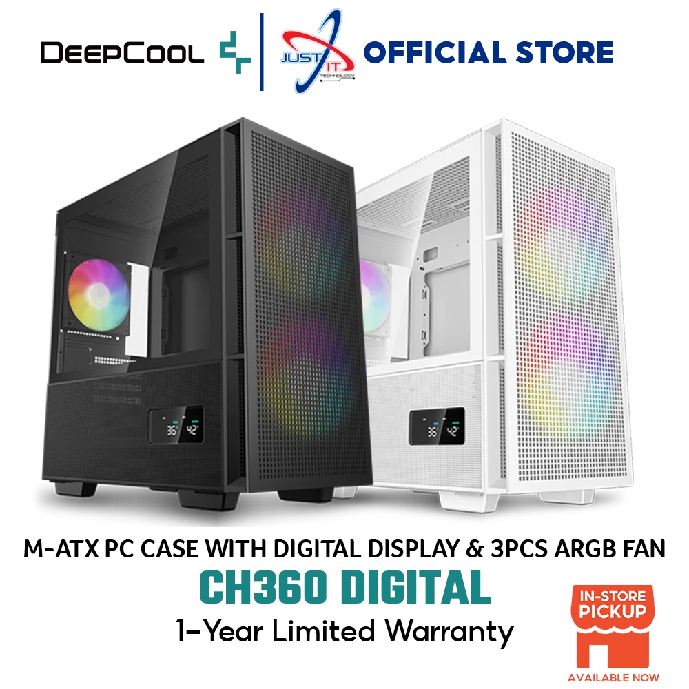 DEEPCOOL Digital M-ATX PC Case With Digital Display - Black/White (3 ...